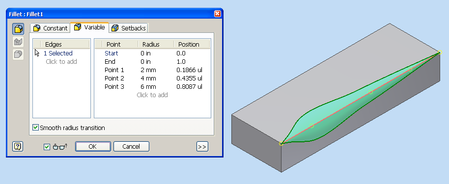 Solved: how can i create a variable fillet with distance?? - Autodesk Community