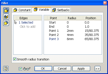 Solved: how can i create a variable fillet with distance?? - Autodesk Community