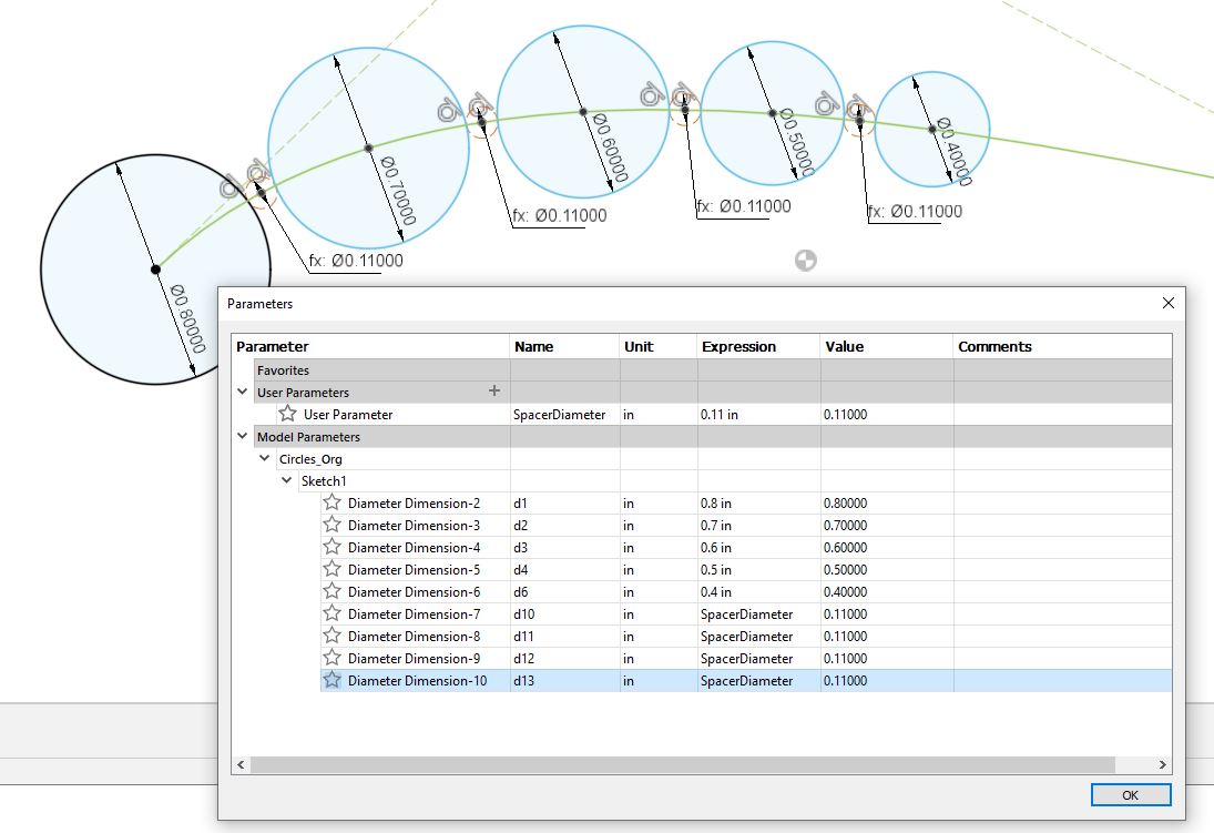 Pattern circles of increasing size along a path? - Autodesk Community