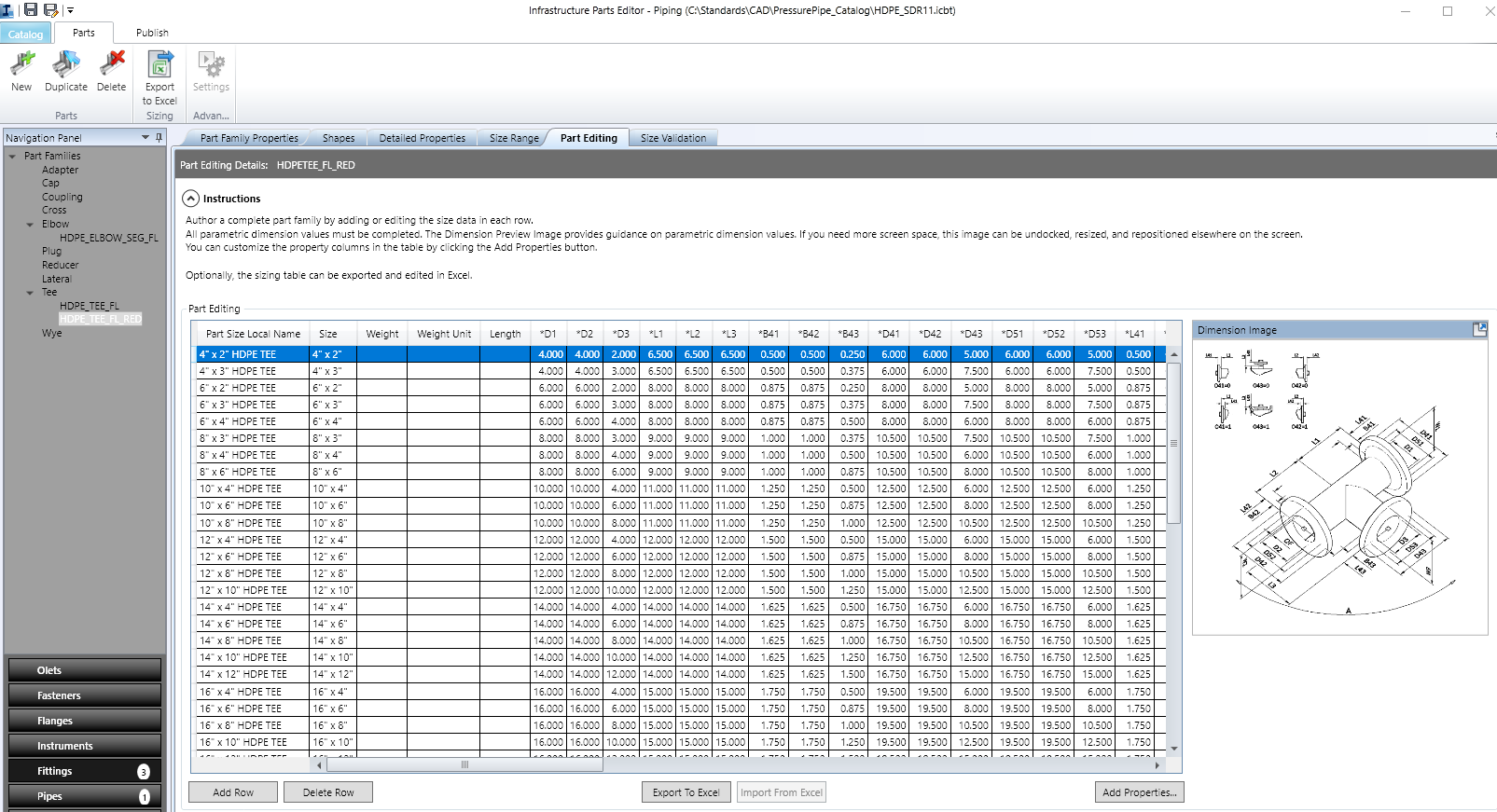 Infrastructure Parts Editor - Export to Excel for Tees Broken ...