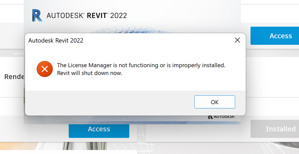 Revit 2022 - "The license manager is not functioning or is improperly ...