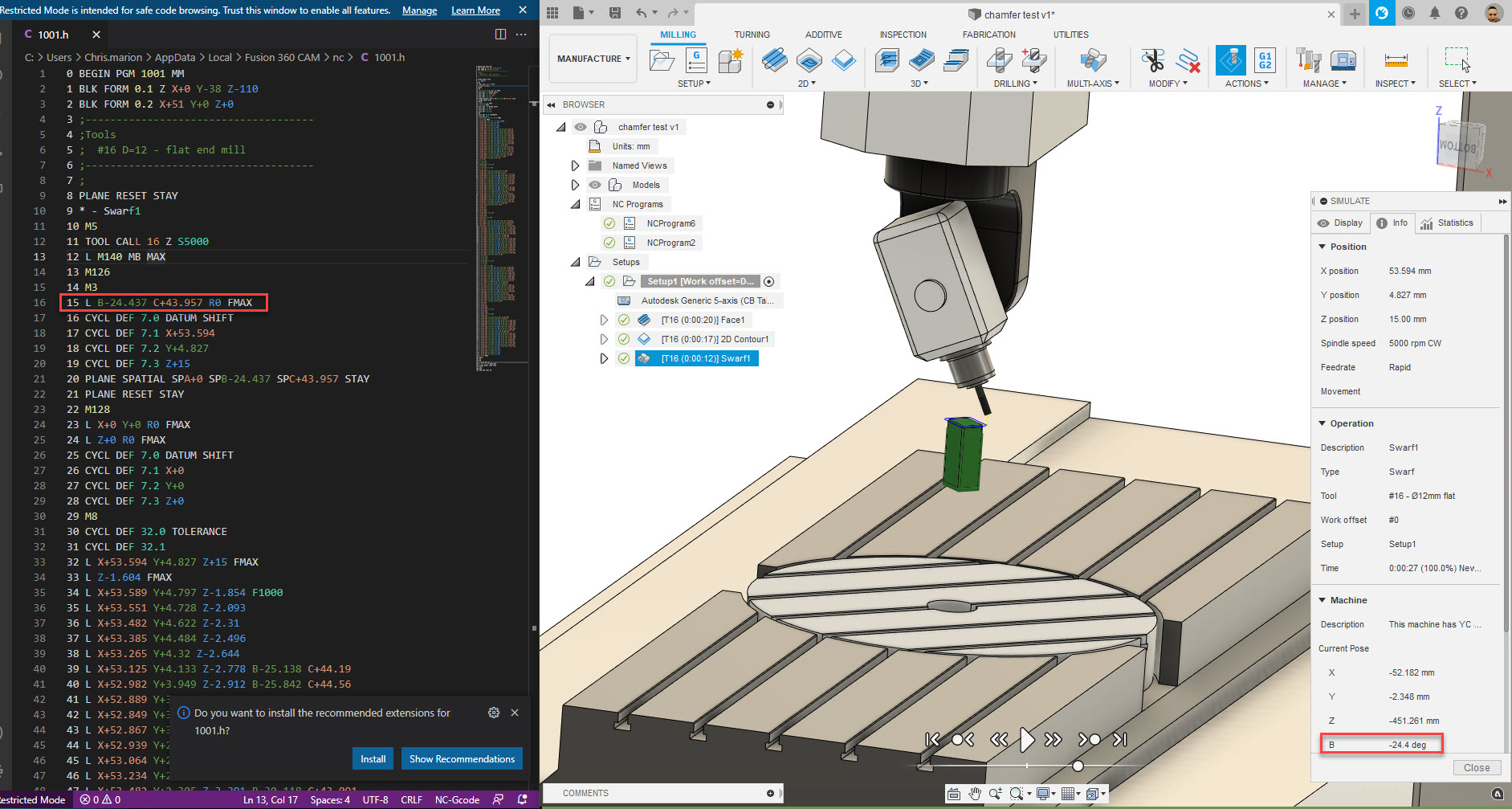 Solved: Doosan VCF850lsr HH640, head tilts wrong direction for swarf toolpath - Autodesk Community