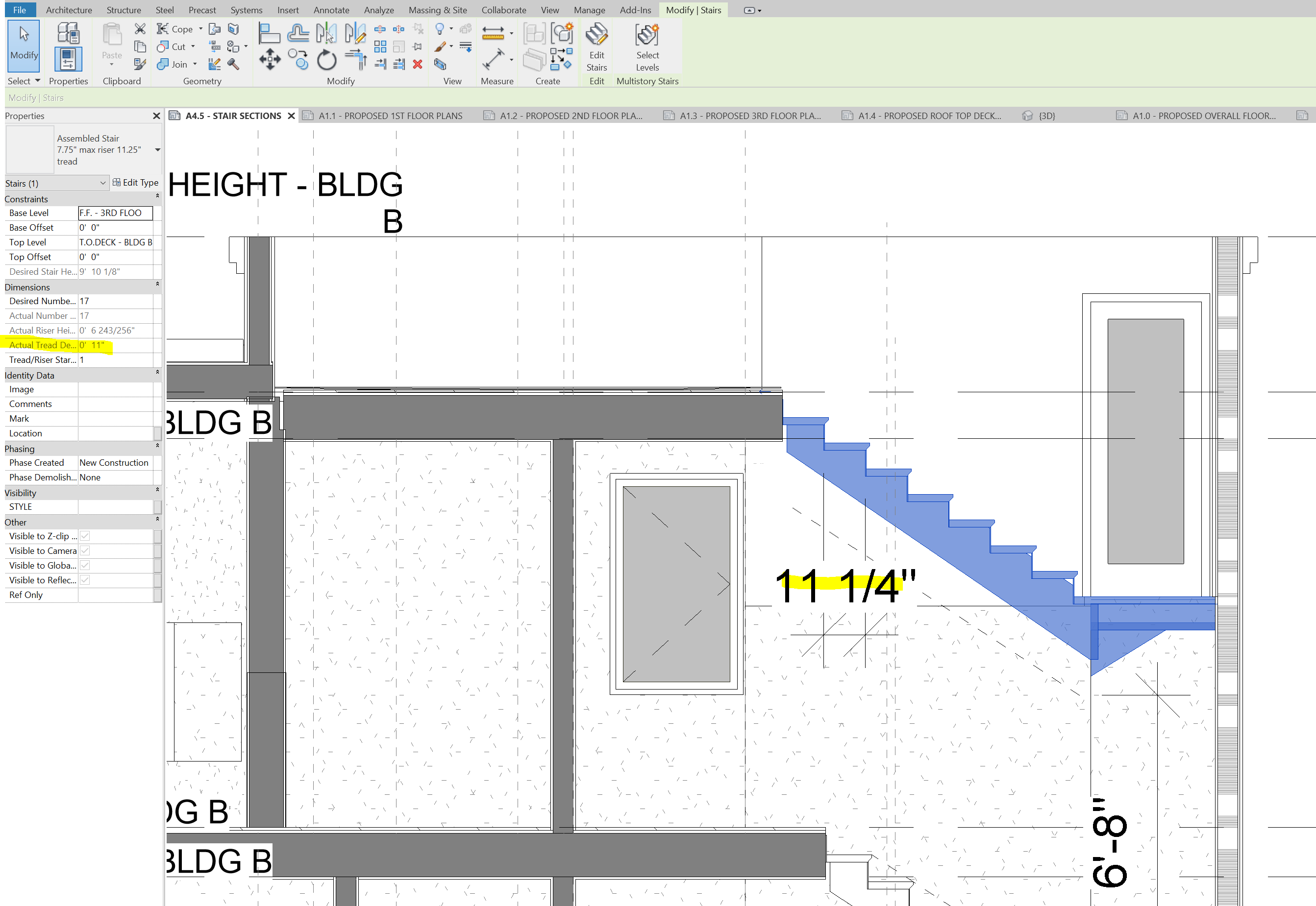 Solved: Stair Actual Tread Depth measure different than what is reported in Properties pallet ...