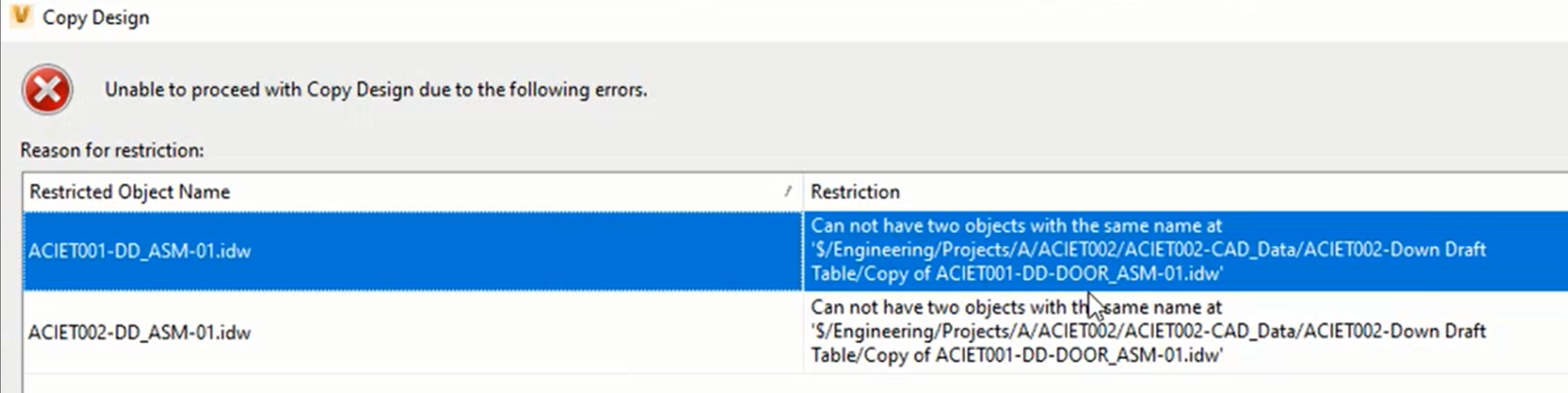 Copy Design Failing, says items exist already when they don't ...
