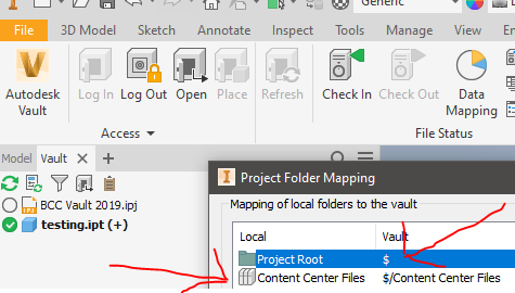 Vault project in inventor has red arrows "new edits available ...