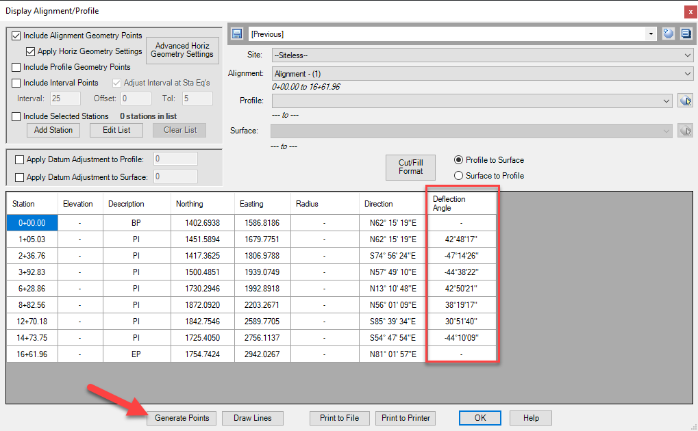 Solved: Creating points along an alignment to include deflection angle ...