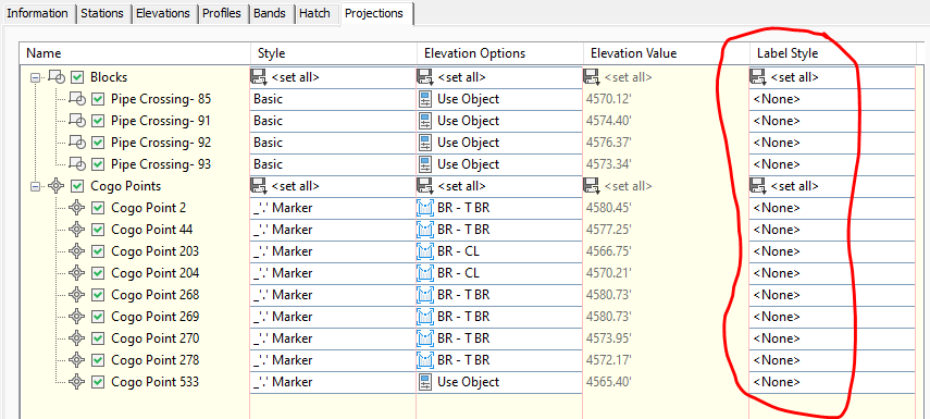 Project Objects in Profile Labels Styles Switched to None 2021 Civil 3D ...