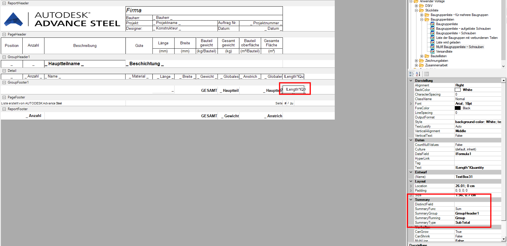 Solved: TEMPLATE EDITOR SUM OF LENGHT PARTS - Autodesk Community