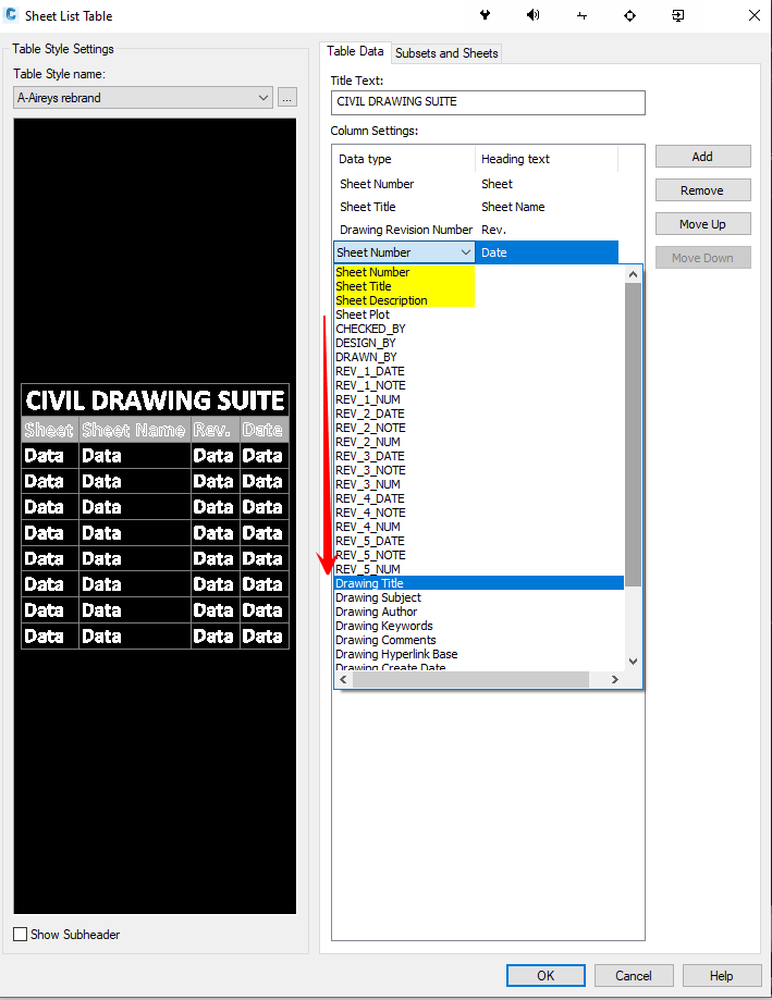 Sheet List Table - Showing additional Default Sheetset Properties - Autodesk Community