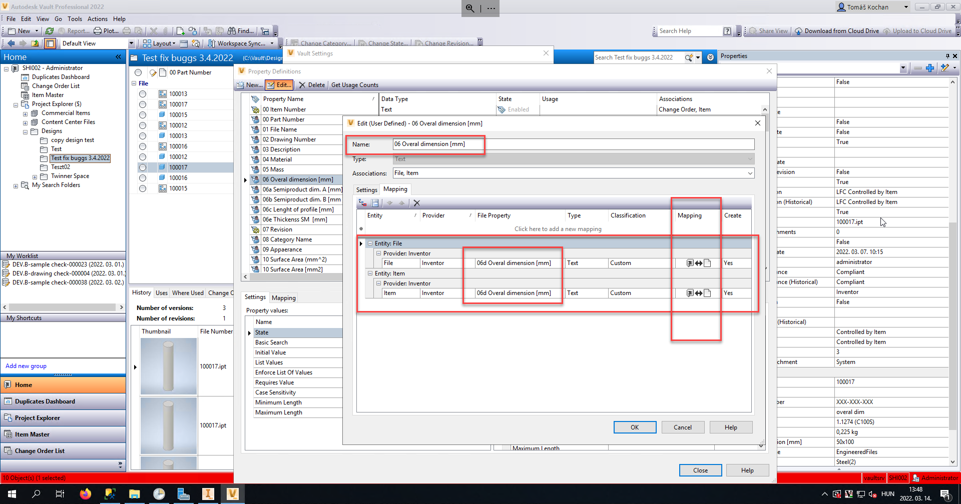 Problem with synchronize value between Vault property and file property ...
