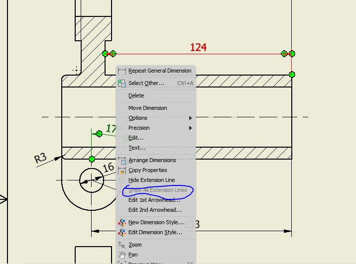 Angle extension line not visible in hatch. - Autodesk Community