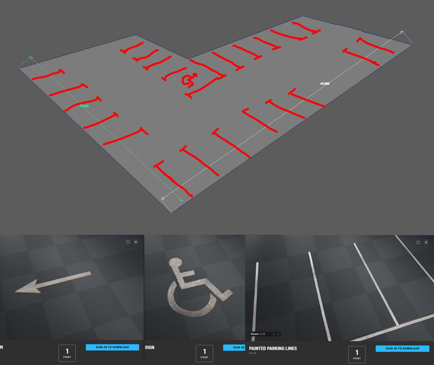 How to add lines (decals) on big parking and roads. Best practices ...