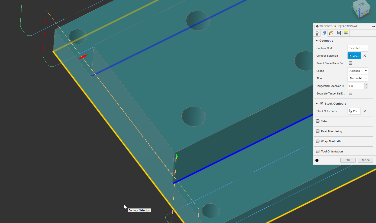 2D Contour having issues milling open pocket with filleted edges and stock contour selected ...