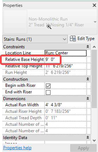 Top elevation of the run should not be less than value of "Extend Below ...