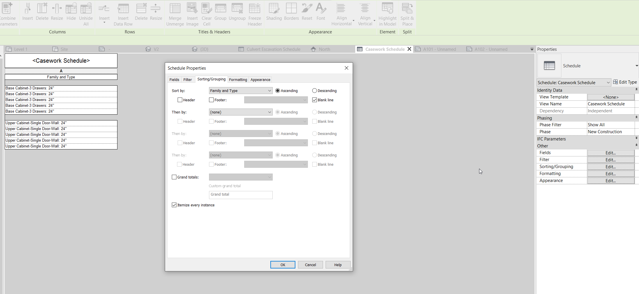 How do you split a Casework schedule between families? - Autodesk Community