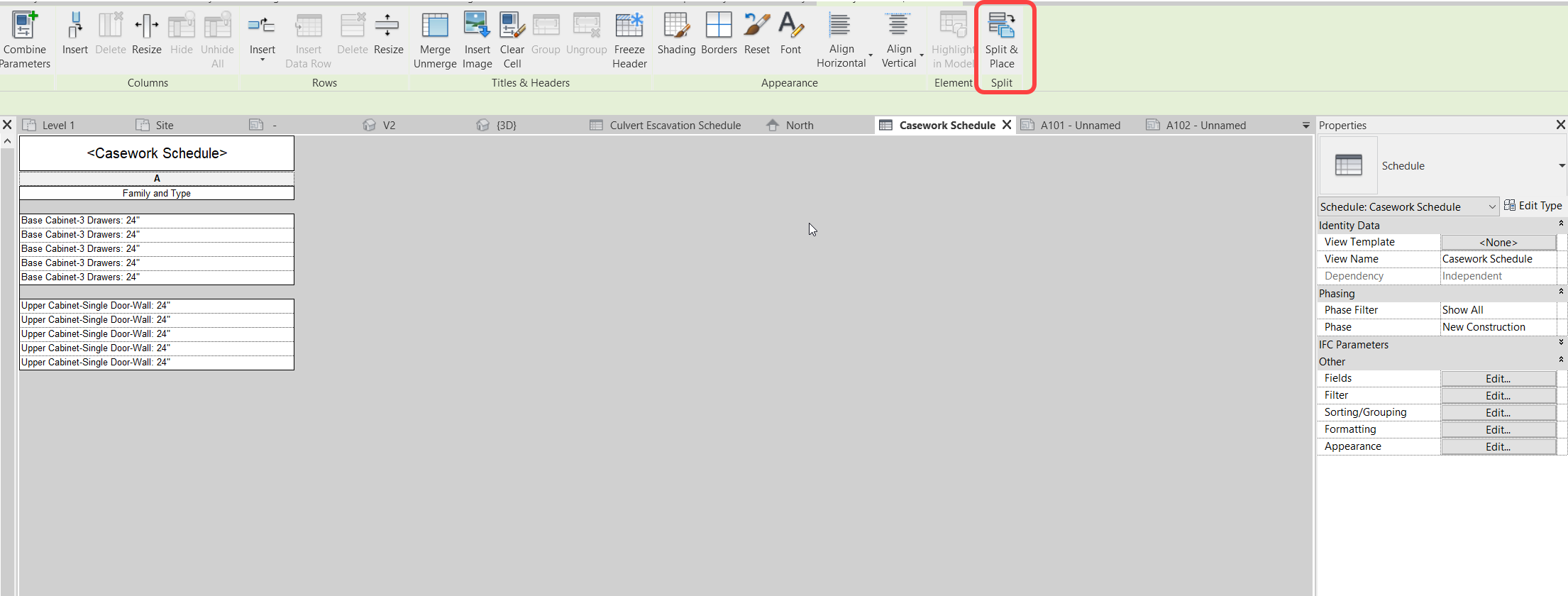 How do you split a Casework schedule between families? - Autodesk Community