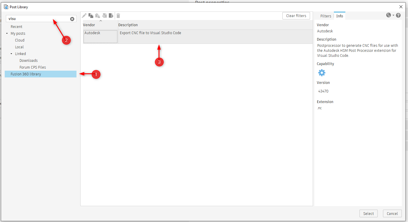 Solved: How to create .cnc file for Autodesk Fusion 360 Post processor utility in vs code ...