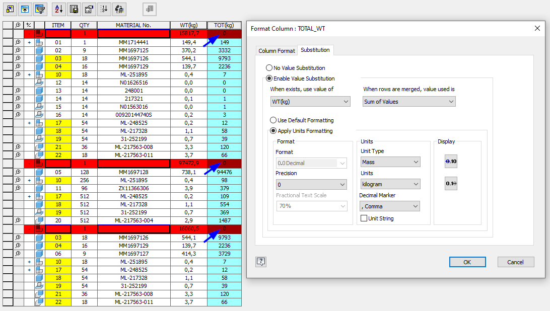 Part List - Zero Total Mass of Sub-Assemblies when "All Level BoM" used - Autodesk Community