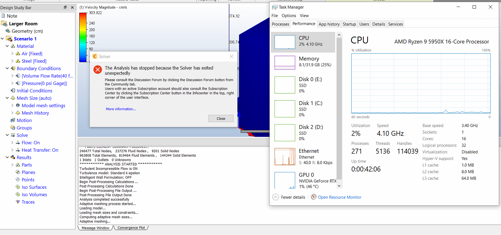 Solved: "Solver has exited unexpectedly" during a mesh sensitivity study, any suggestions on how ...
