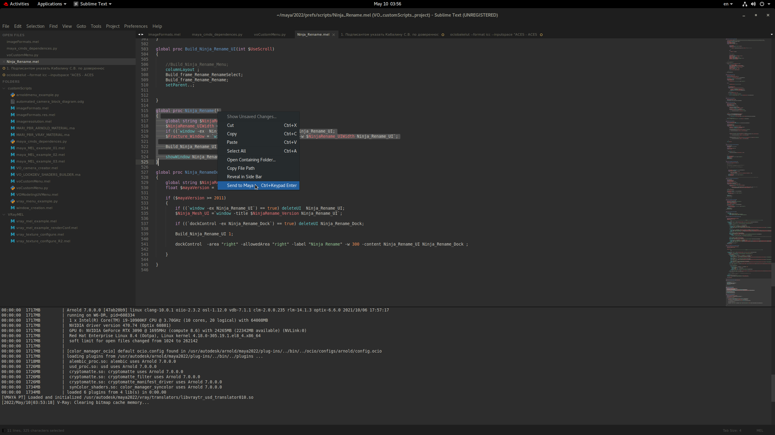 Integration Autodesk Maya with external editors for working with data and scripting