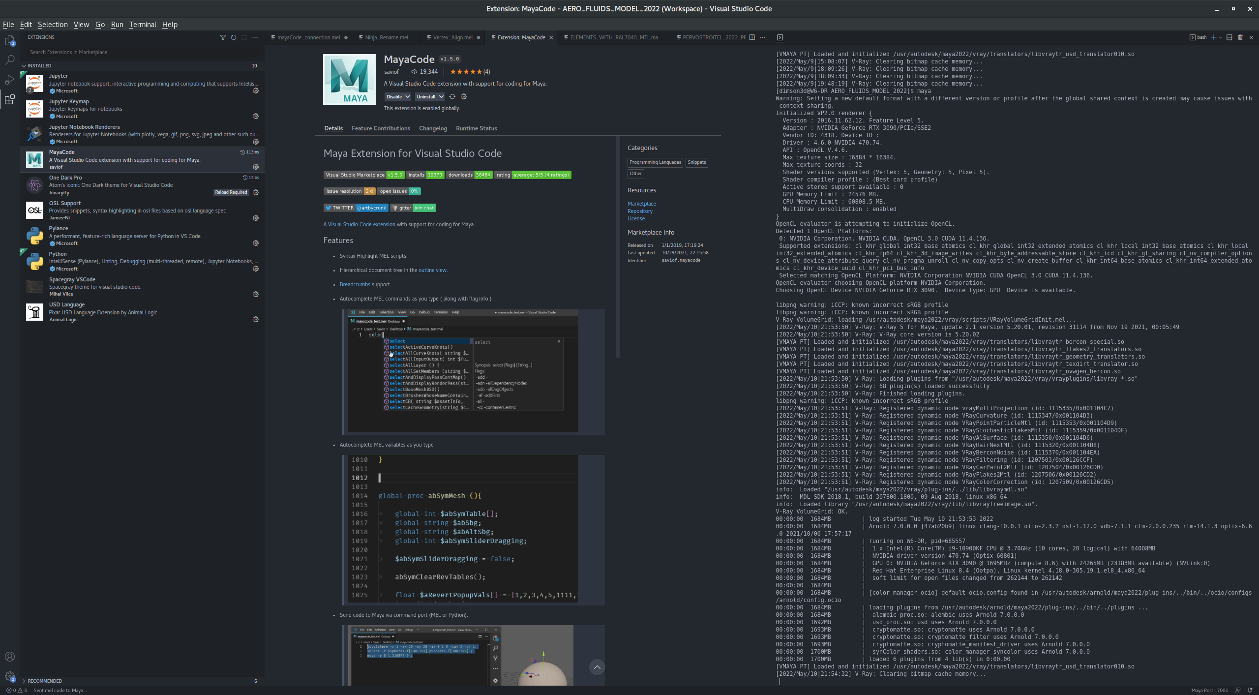 Integration Autodesk Maya with external editors for working with data and scripting