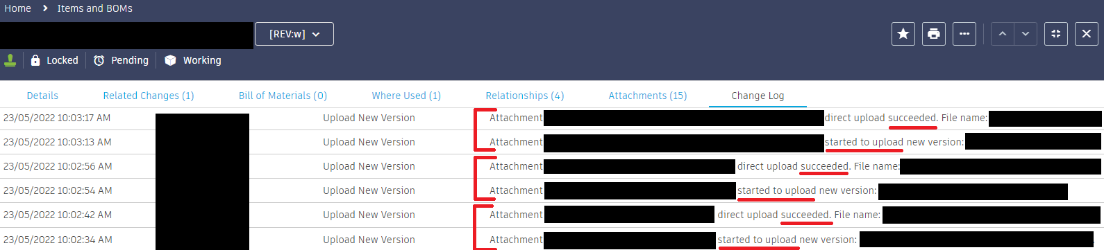 PLM (Fusion 360 Manage) - Gain in clarity in the change log when update ...