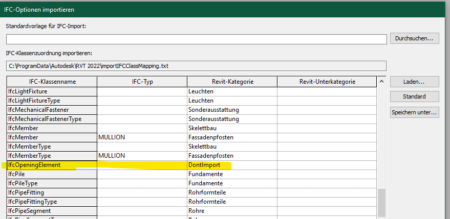 IFC options class mapping - works with opening IFC but nut with linking ...