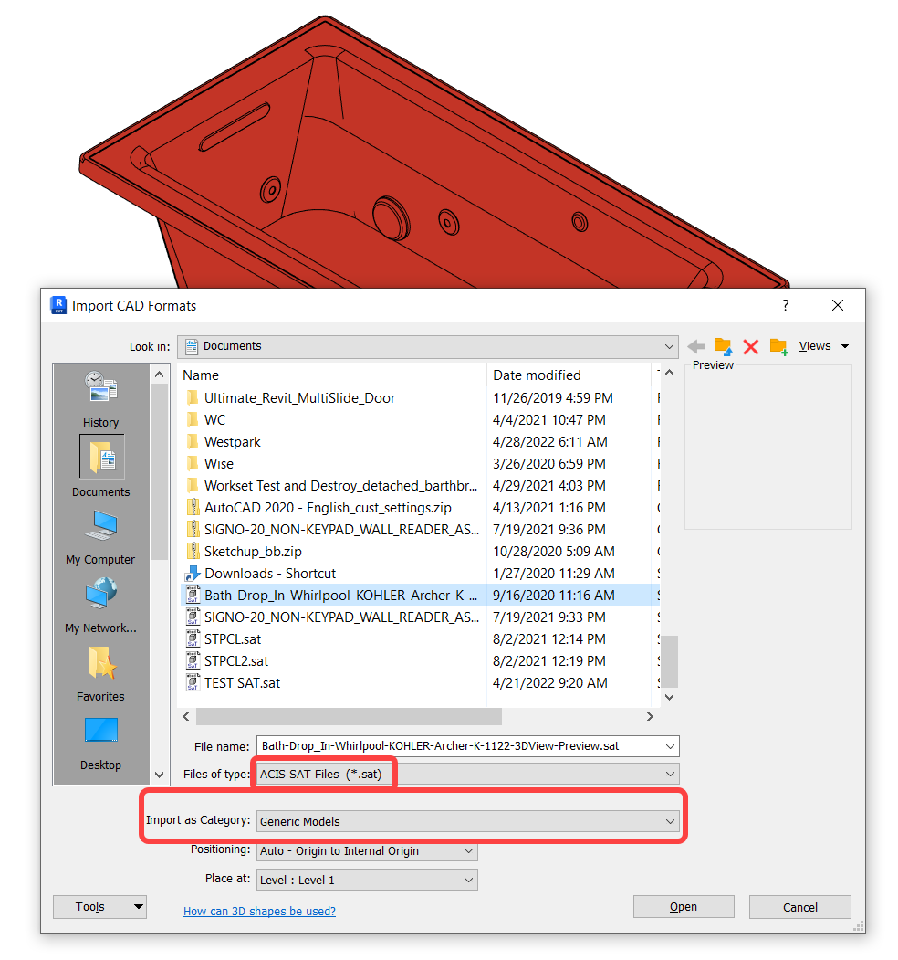 Creating Family With Imported .sat Files Already Placed - Autodesk ...