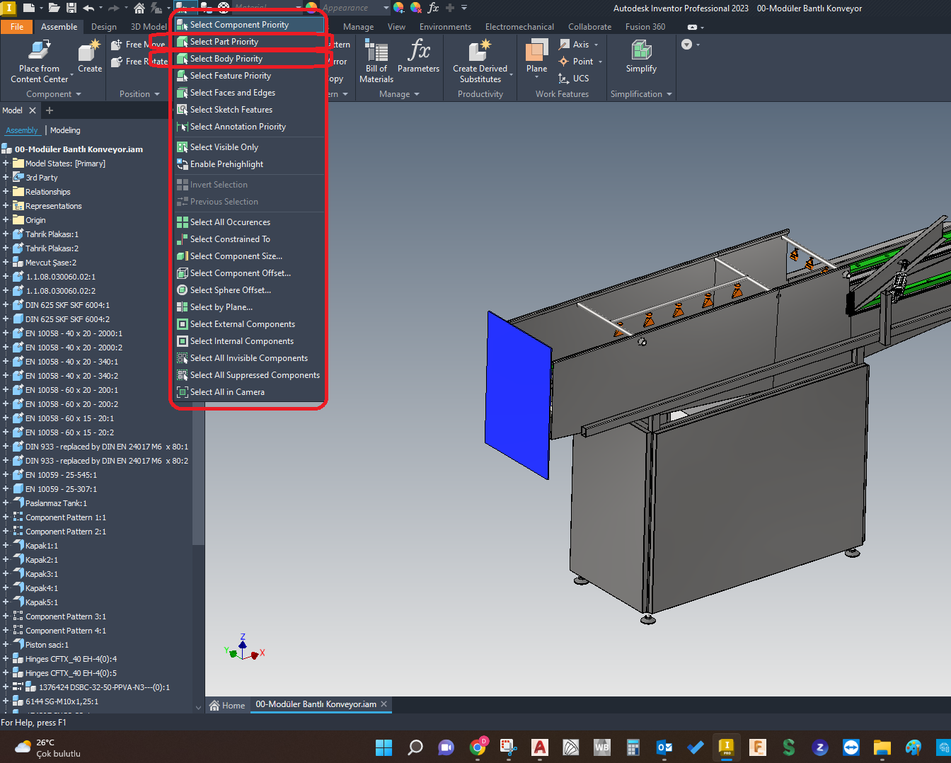 Çözüldü: Inventor'da sadece mouse'ın üzerinde olduğu kısım vurgulansın ...