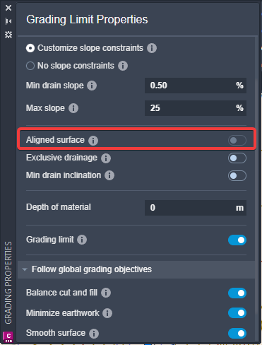 Grading optimization - Aligned surface option is "greyed out" - Autodesk Community