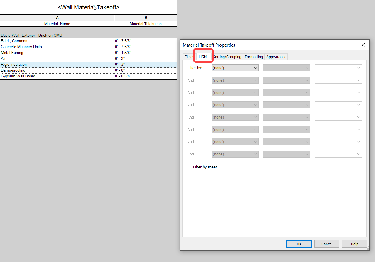 Solved: Material Takeoff Schedule to show Basic Wall Assembly ...