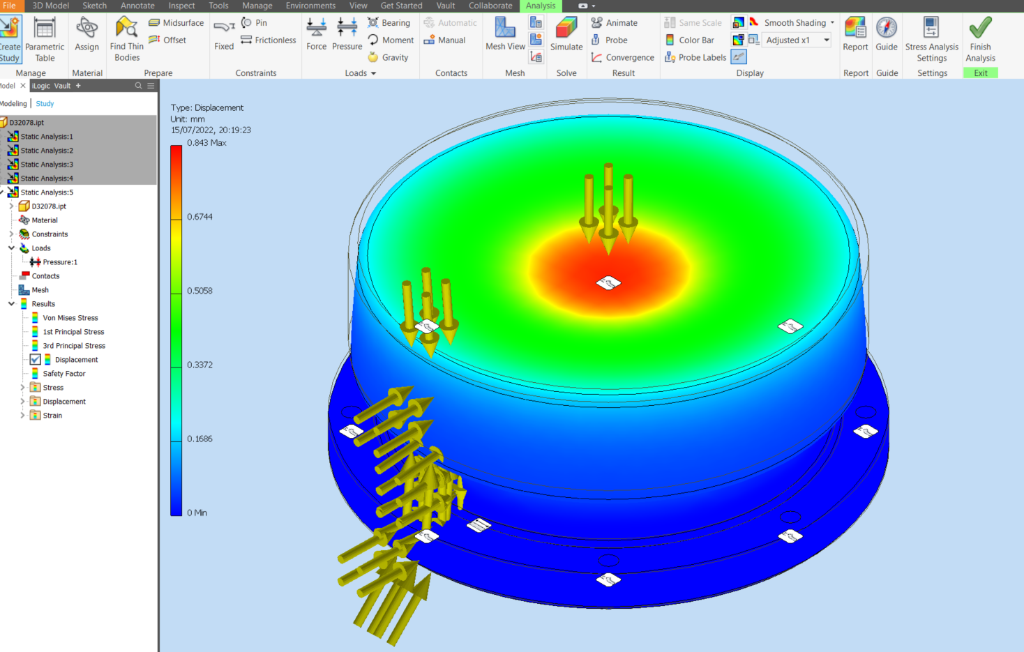 Stress analysis -end cap with external pressure - Autodesk Community