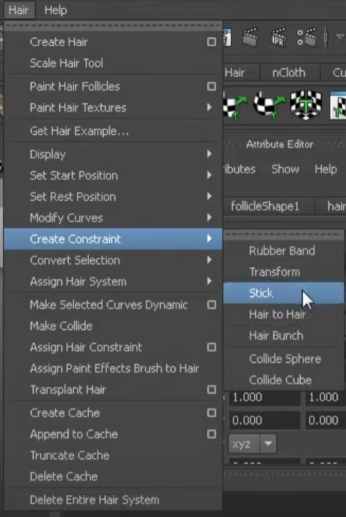 Where is [Hair - Create Constraint - Stick] in maya 2023?? - Autodesk Community