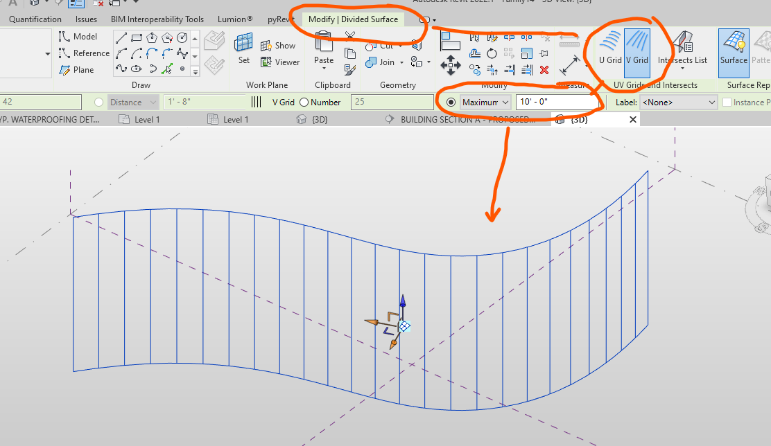 Solved: In a curved curtain wall with several arc segments is it possible to subdivide the whole ...