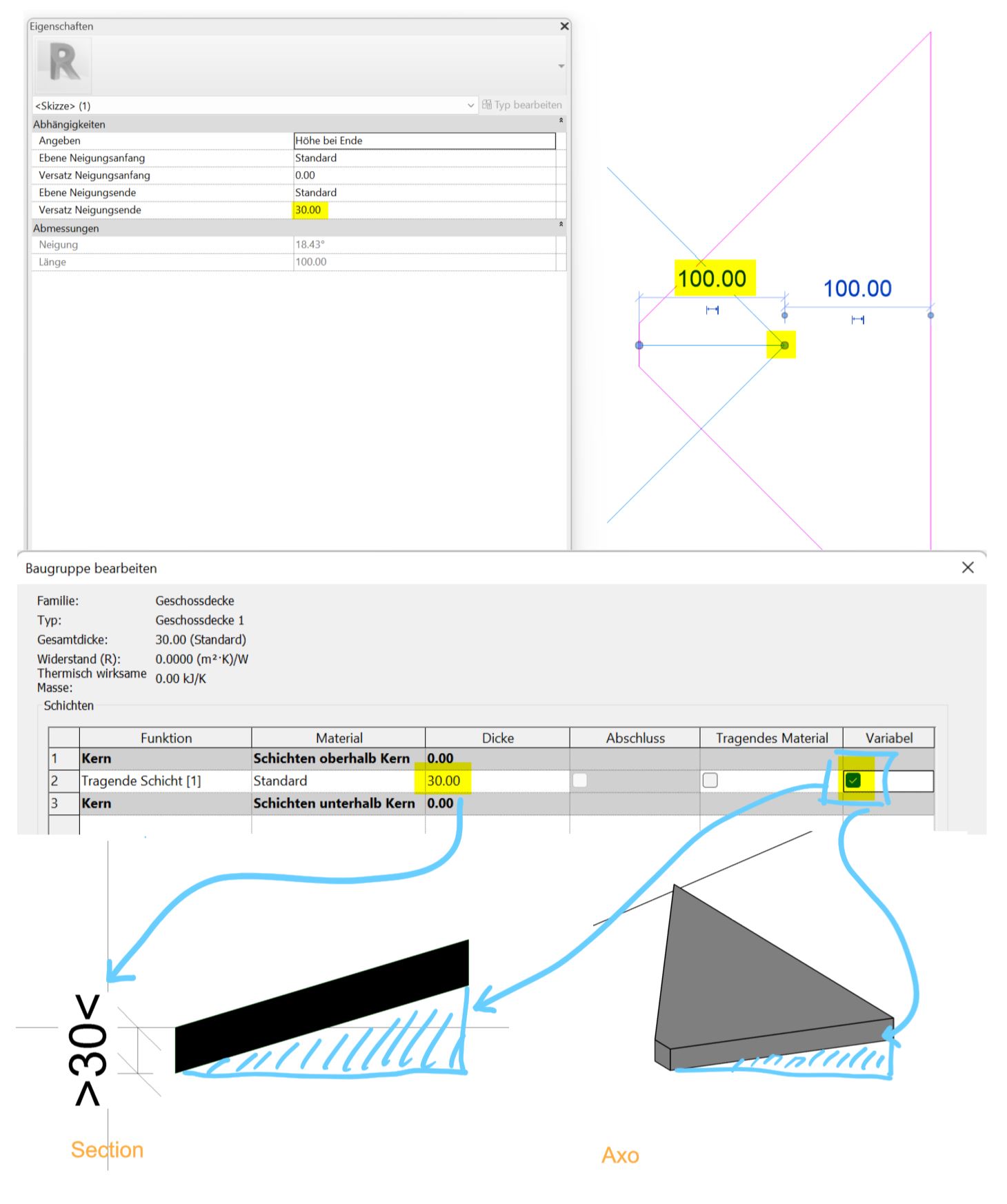 Floor and roof slope arrow for variable thickness material - Autodesk ...