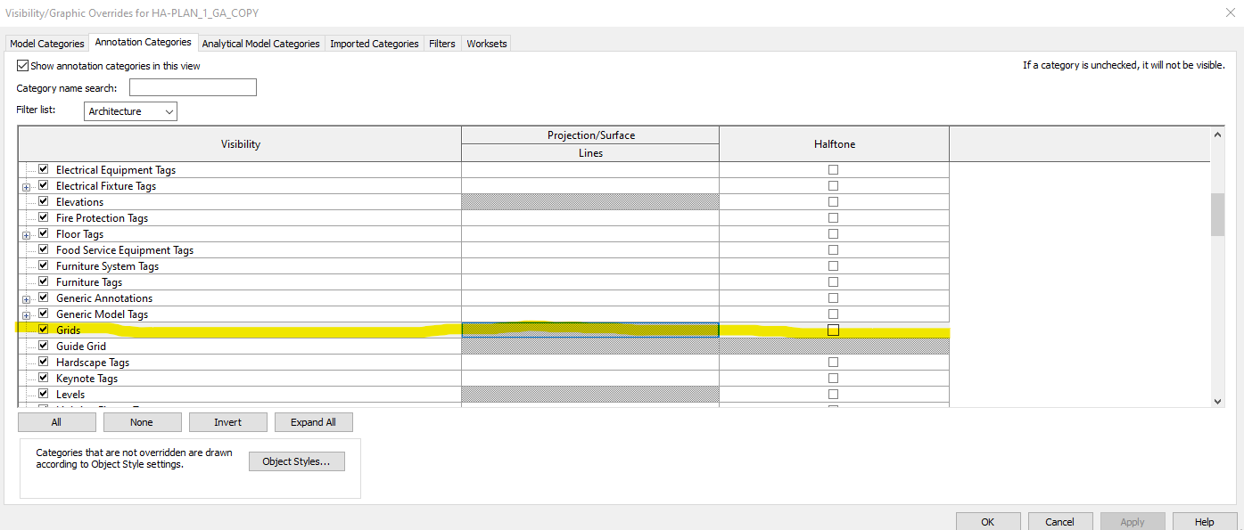 Can grid line style be overridden in a view? - Autodesk Community