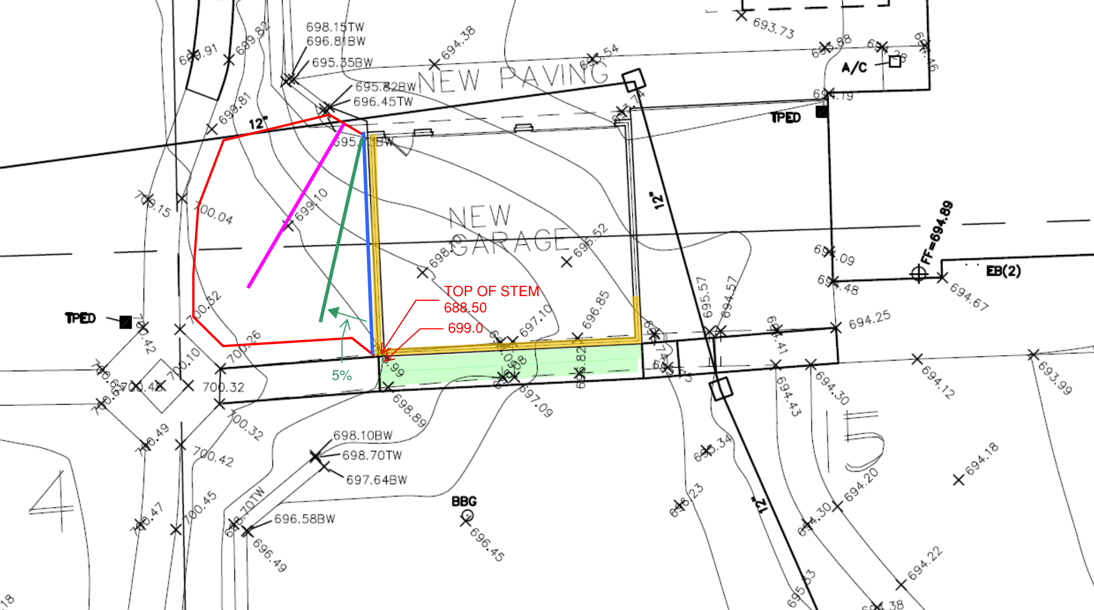 Solved: Grading between Sidewalk and Proposed Garage Pad - Autodesk Community
