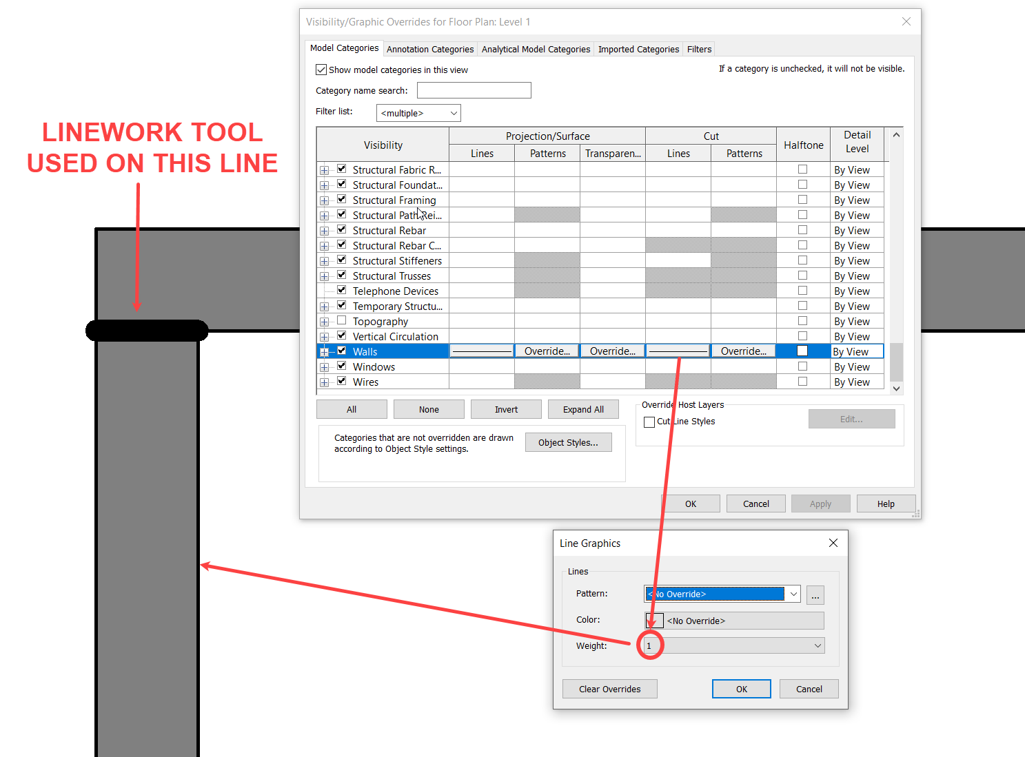 Solved: Wall lines/boundaries not accepting override - Autodesk Community