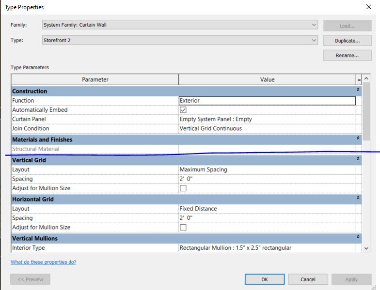 Solved: Unable to change Curtain Wall Storefront structural material - Autodesk Community