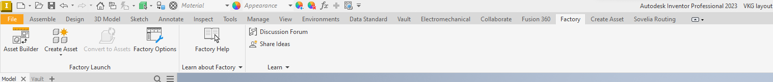 Inventor Factory Design Utilities ribbon is displayed a lot simplified ...