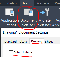 Solved: defer update on drawing - Autodesk Community