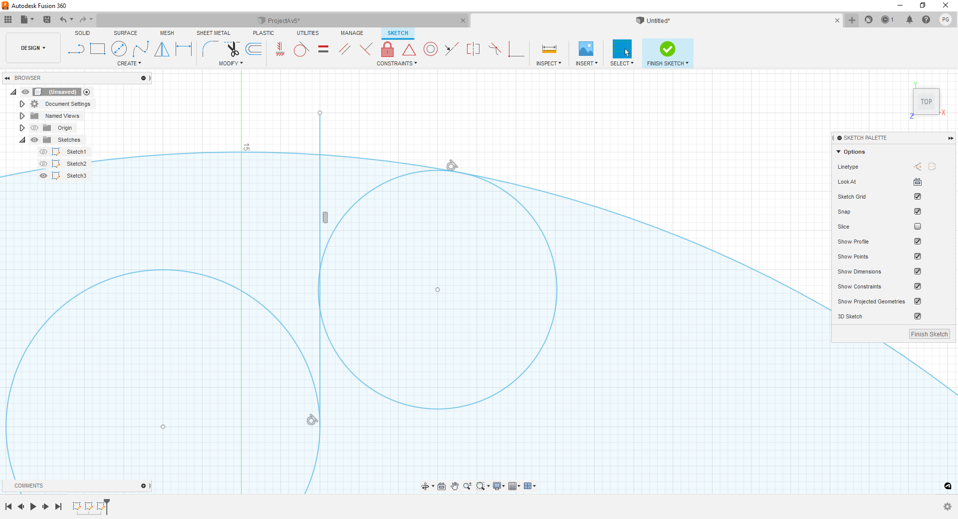 Solved: Drawing a circle whose edges are tangent to a Line and the curve of a large Circle ...