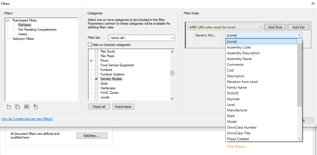 Add File Name Parameter to Filter rules list in Revit - Autodesk Community