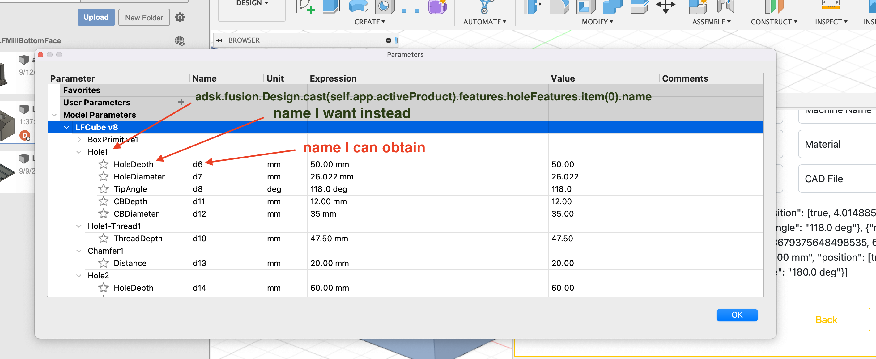 Solved: how to get the depth of a hole from a from model parameters? - Autodesk Community