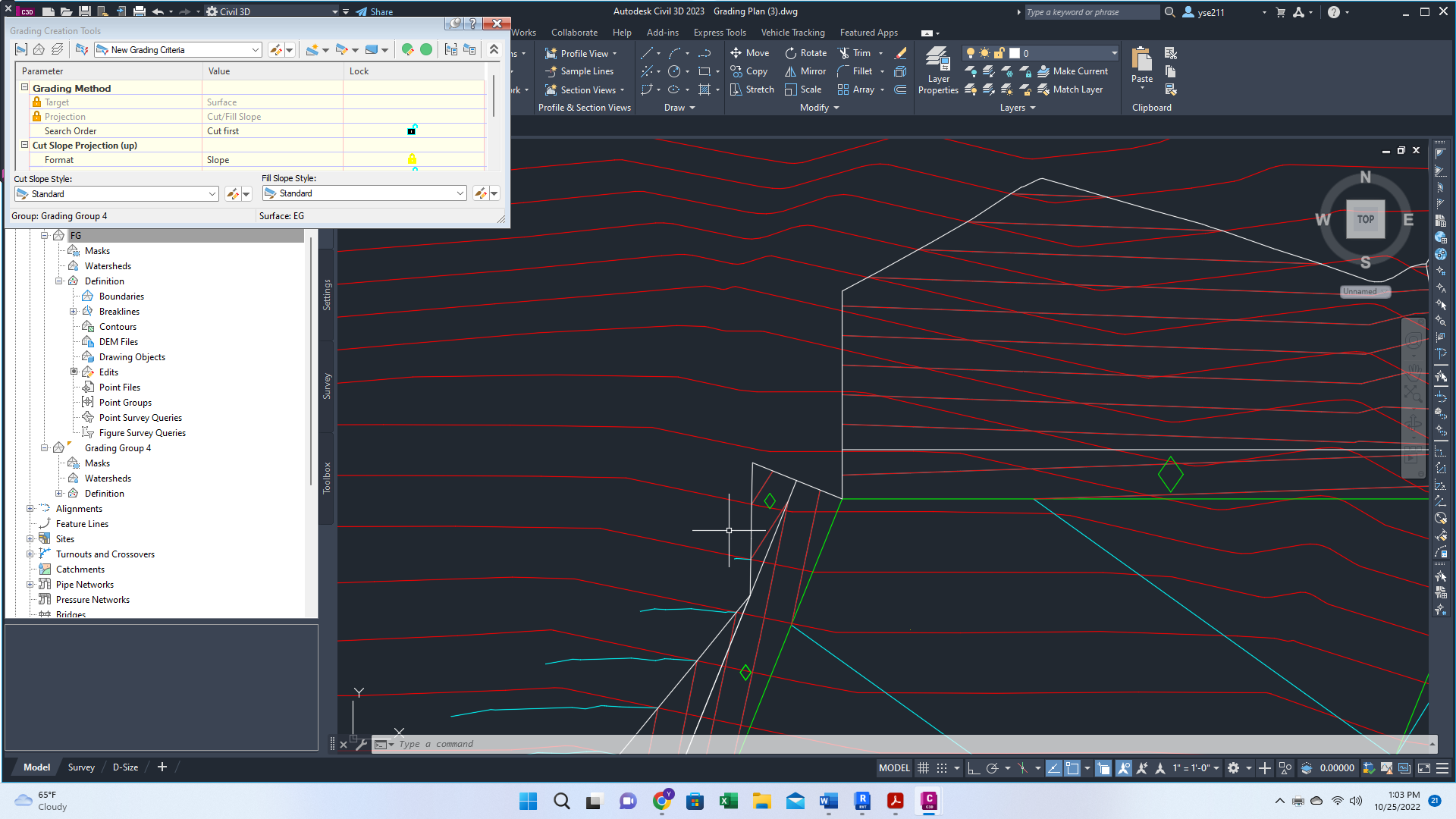 Trying to grade downwards then up to connect to existing surface but it keeps crashing, what am ...