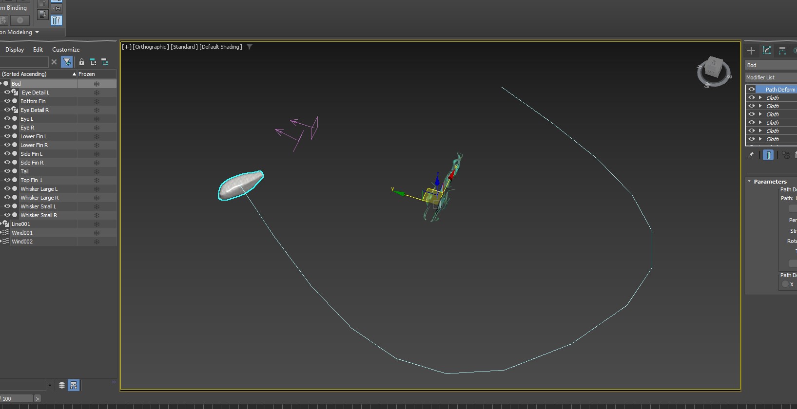 Cloth breaking away from object when applying pathdeform - Autodesk Community