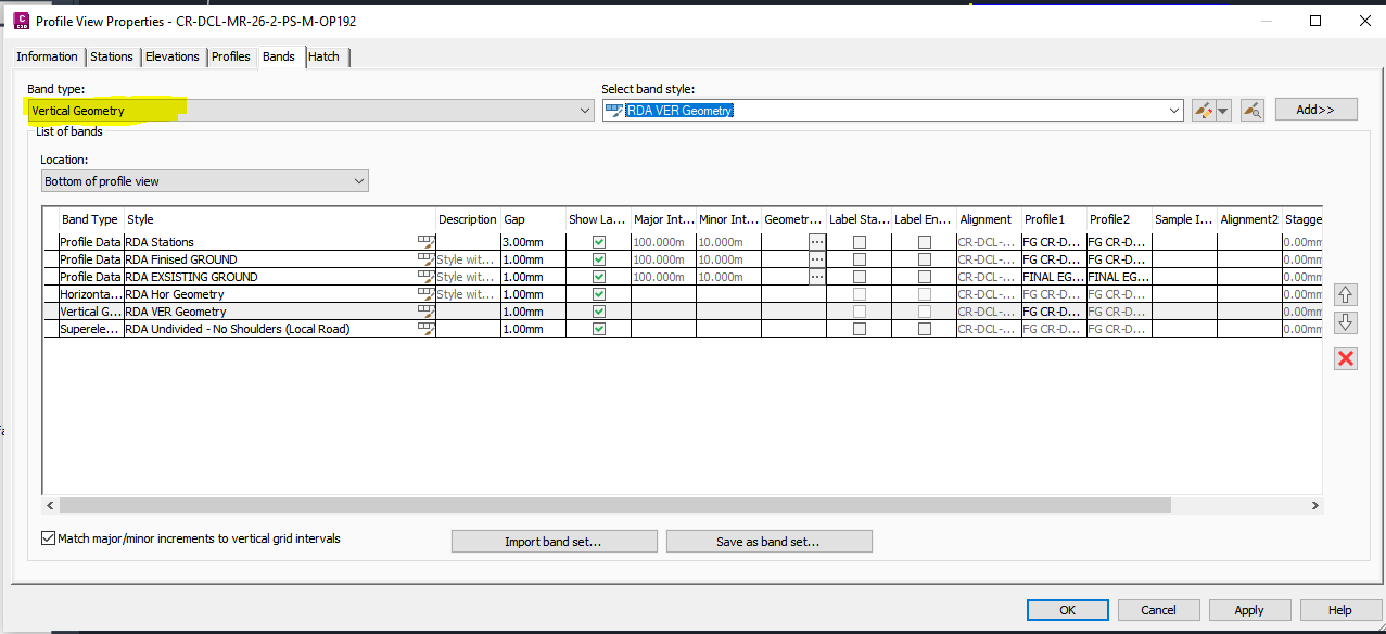 Solved: Profile view - create new band for profile tangent grade change ...