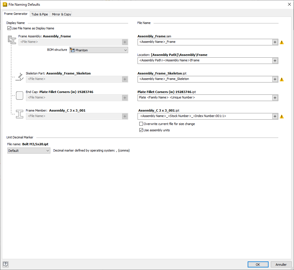 Solved: Frame generator part number - Can it be changed? - Autodesk Community