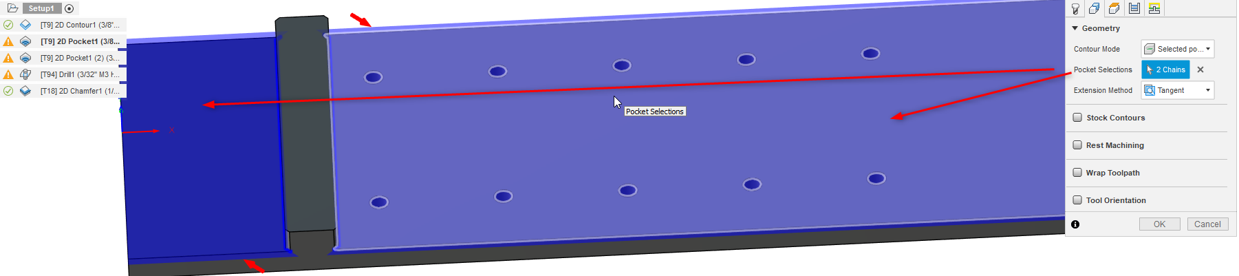 Multiple selections for pocket toolpath - Autodesk Community