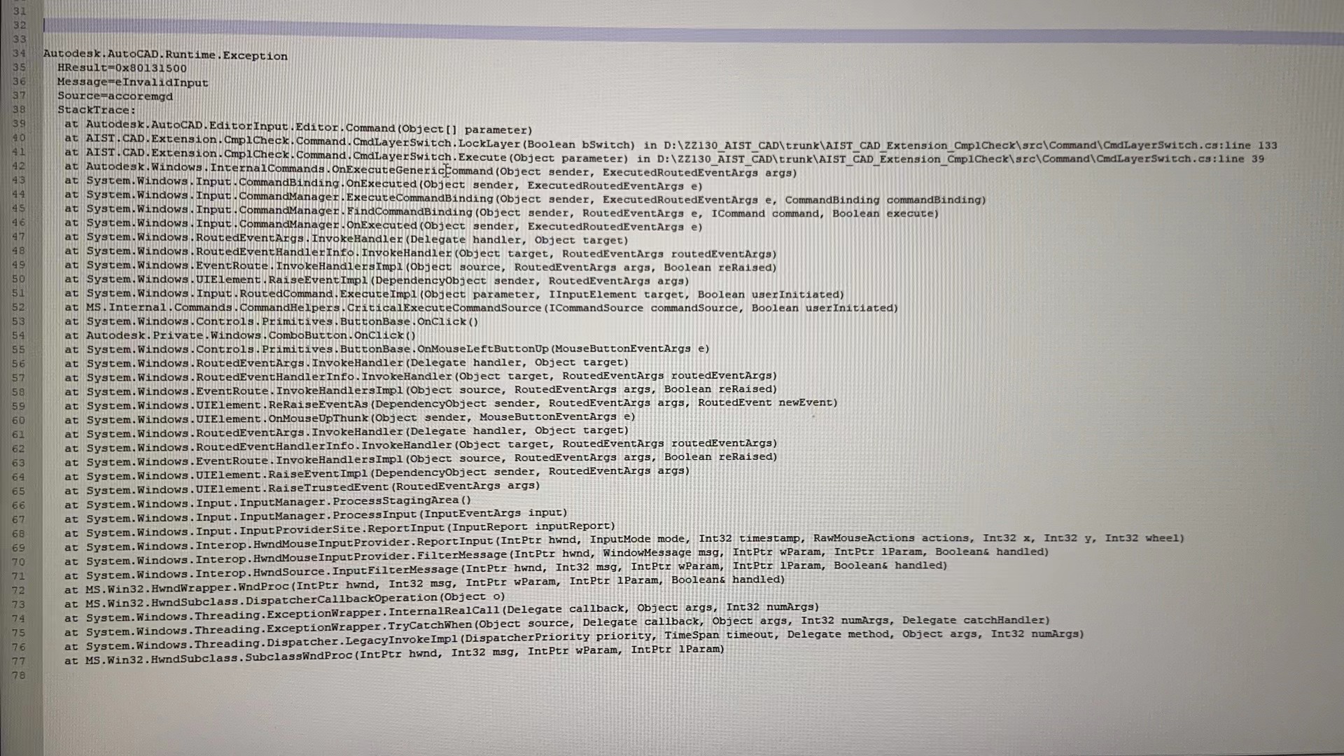 A "eInvalidInput" appeared after Click a button. - Autodesk Community